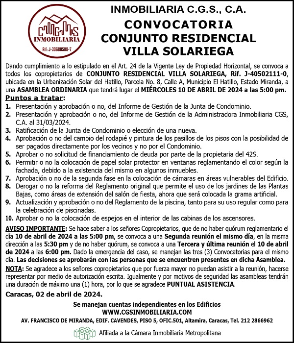 CONVOCATORIA CONJUNTO RESIDENCIAL VILLA SOLARIEGA
